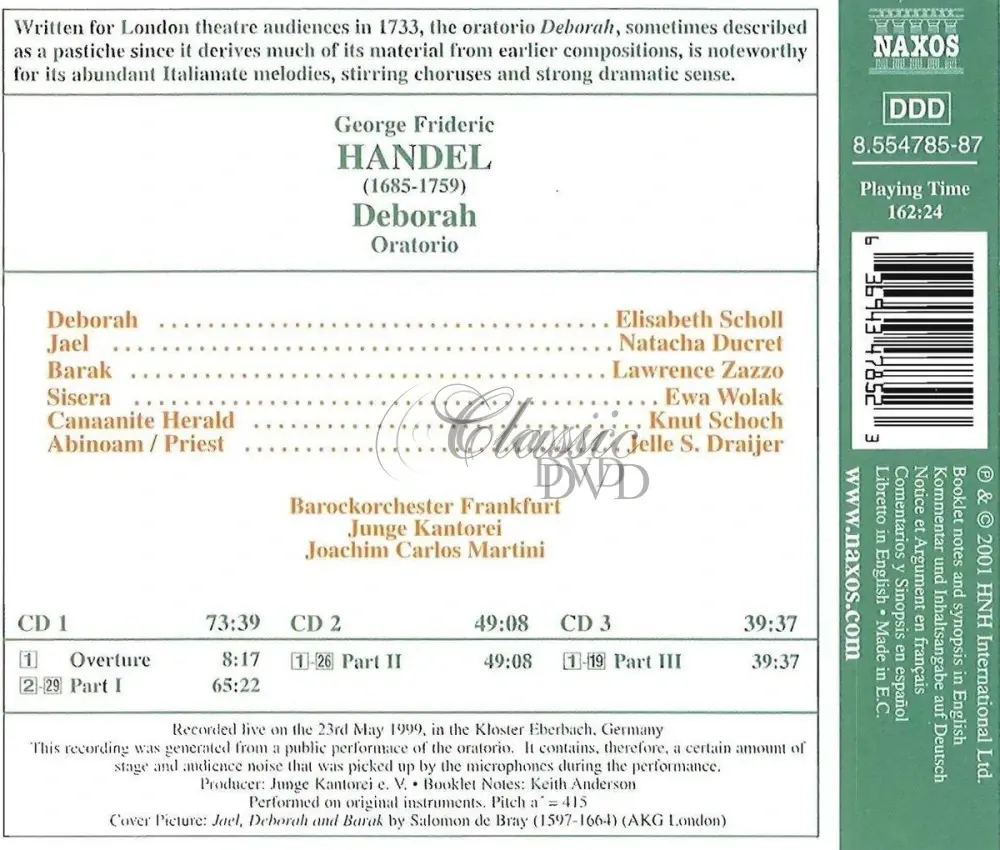 HANDEL: Deborah Oratorio (3CD) | ClassicDVD.cz - CD, DVD, SACD a Blu ...